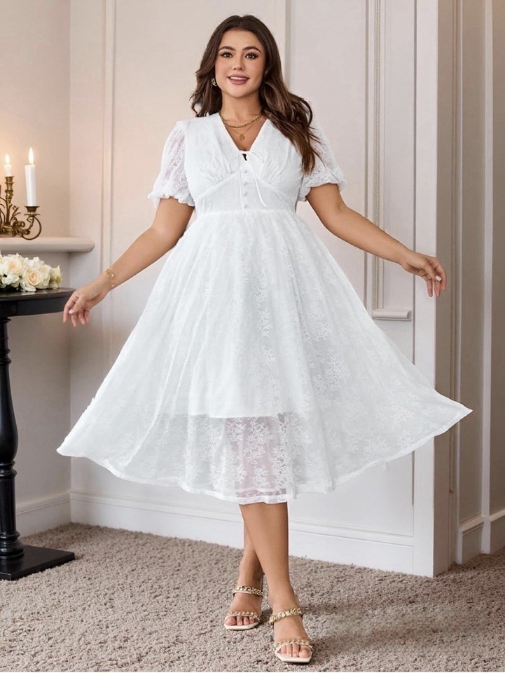 NWT EYWOL Women's 3XL Plus Size Cocktail V- Neck Short Sleeve Lace Midi ...