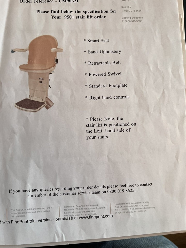 Handicare 950 Plus Stairlift BUYER TO UNINSTALL ON COLLECTION See ...