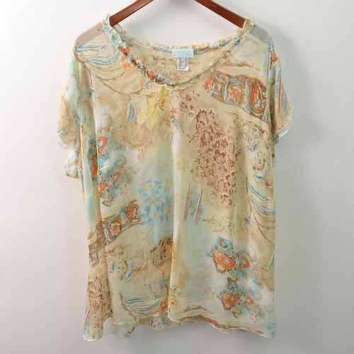 Creation L Semi-Sheer Blouse Top Shirt Polyester V-Neck Womens 20 2X/3X ...