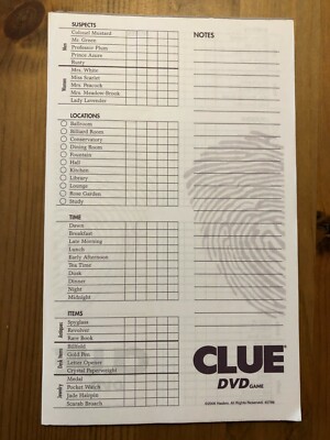 Clue DVD Board Game Detective Notes Pad (51 Sheets) - 2006 Hasbro | eBay