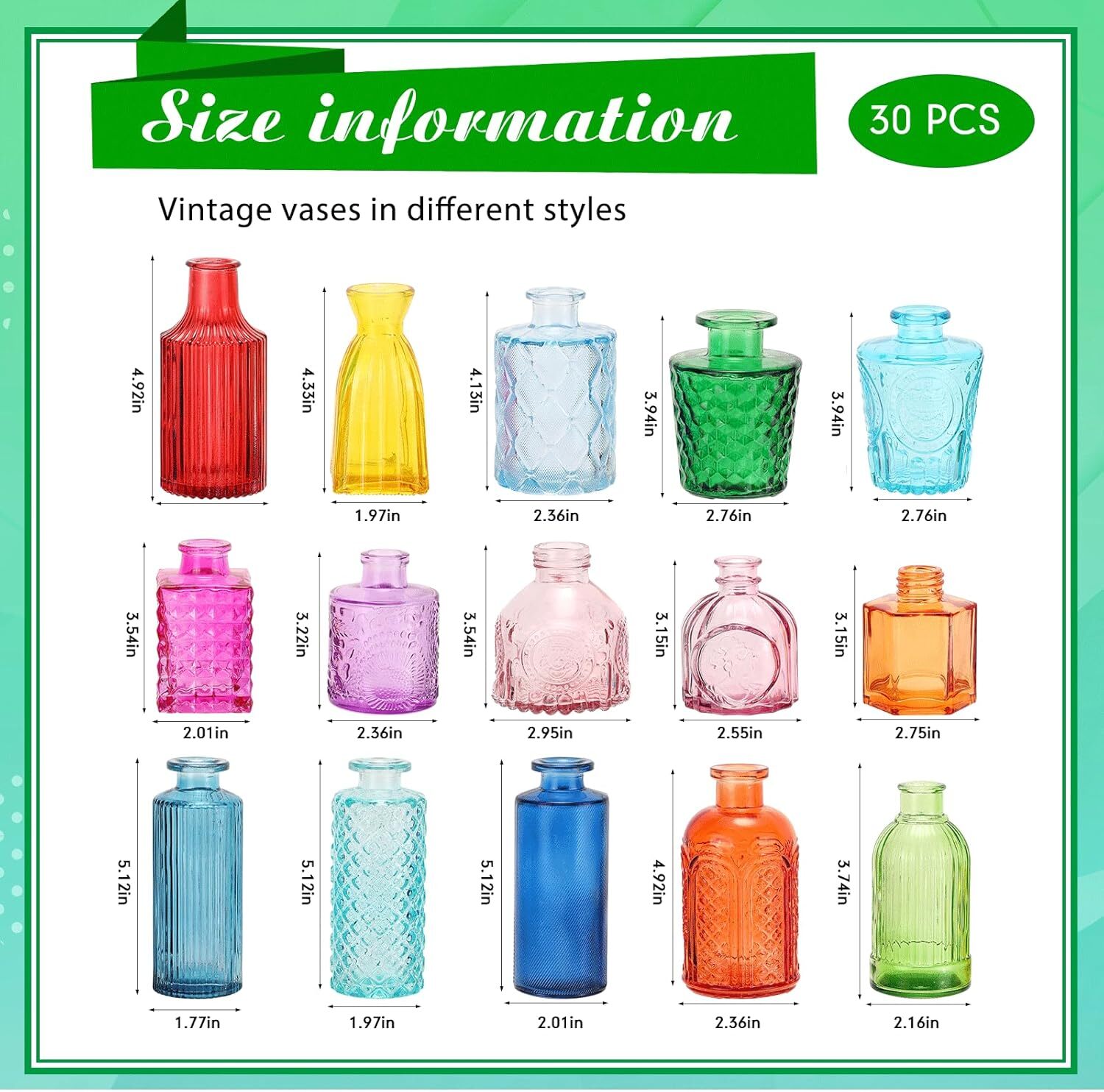 30 Vases Bulk Colored Flower Glass Vases Vintage Colored Glass Bottle ...