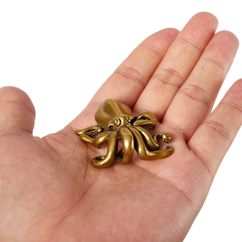 Small Octopus Statue Metal Brass Tea Pet Table Ornament Lucky Home ...