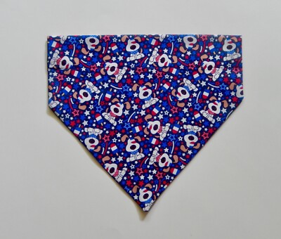 PATRIOTIC RED/WHITE/BLUE "WOOF" DOGS ON NAVY DOG SCARF/BANDANA--S, M, L ...