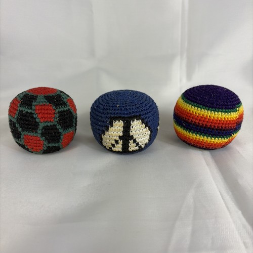 3 Vintage 1990’s Crocheted Sipa Style Hacky Sacks Soccer Rainbow Peace ...