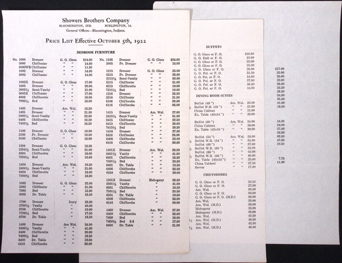 1922 Showers Brothers Company Bloomington IN Furniture Price List | eBay