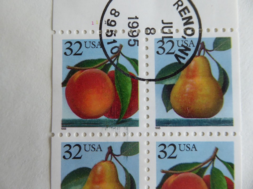 1995 USPS 10 Peach & Pear Fruit First Day of Issue 32C Stamps, Reno, NV ...