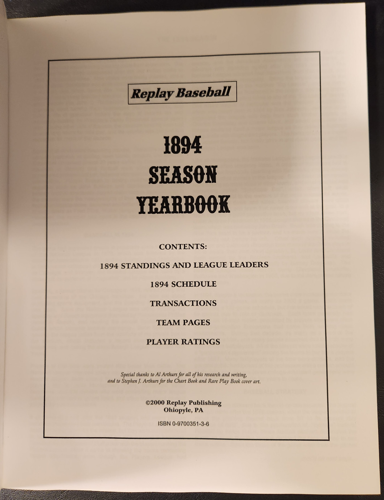 Replay Baseball 1894 Complete Set New in Unseparated Yearbook APBA-Like ...