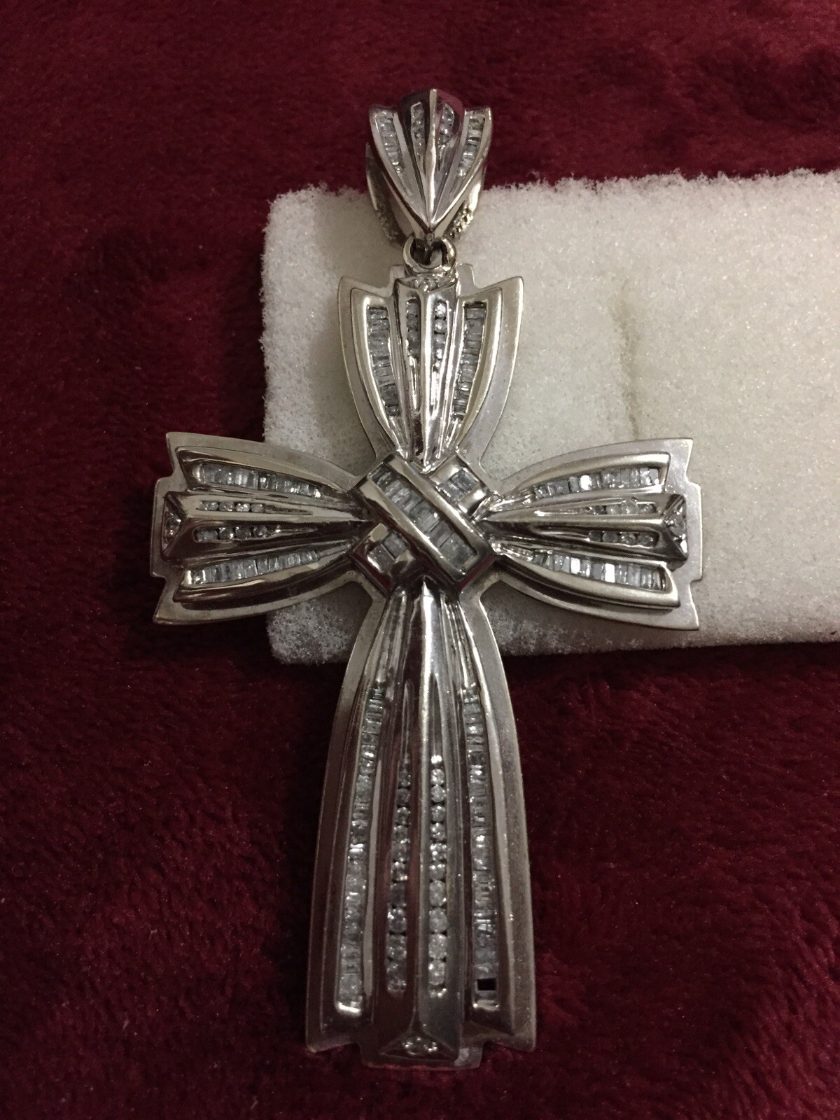10kt White Gold Solid And Heavy Diamond Cross Over 45 Grams | eBay
