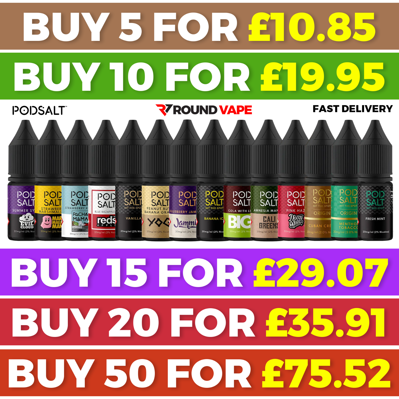 POD SALT Nic Salts e liquid 50/50 Vape Juice 11mg 20mg 10ml Shot UK ...