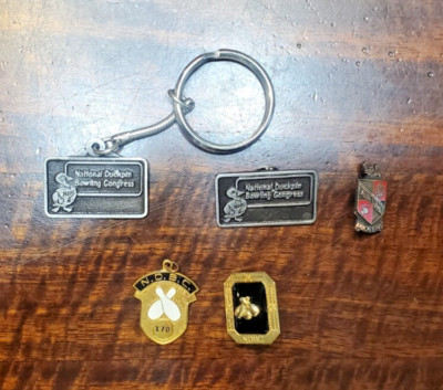 Vintage Lot Of 5 Duckpin Bowling Lapel Pins Tie Pins & Keychain NDBC ...