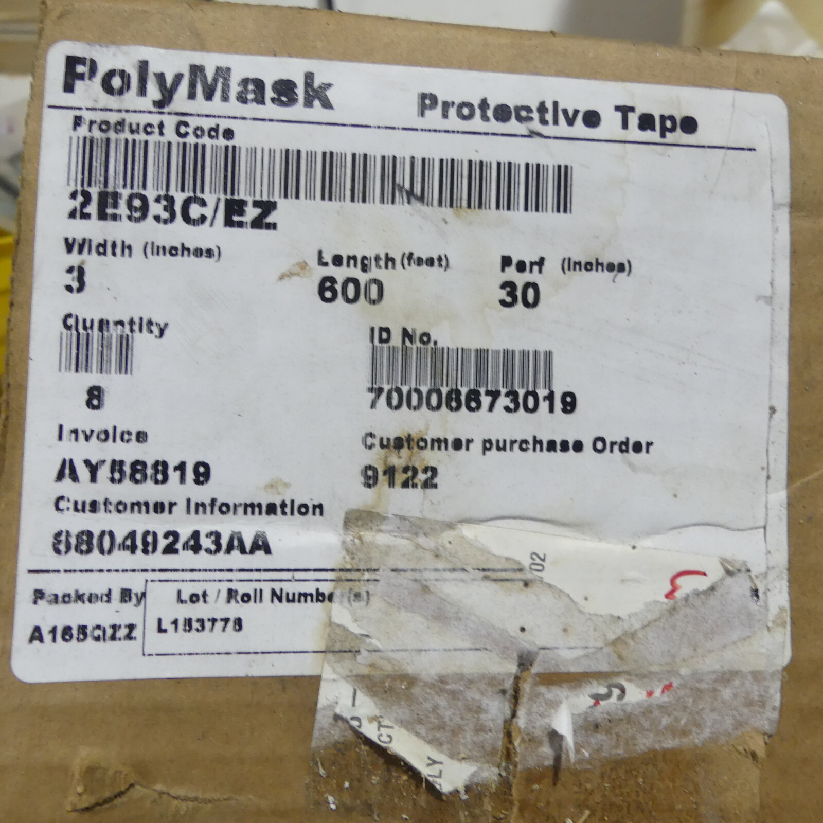 8 Rolls: Pregis PolyMask Protective Film Tape 2E93C/EZ - 3” x 600 ...