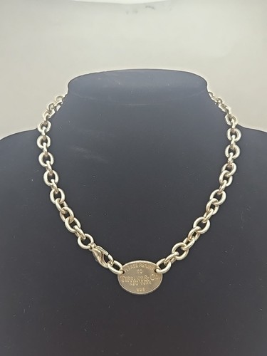 Tiffany & Co Return to Tiffany Sterling Silver Oval Tag Necklace 15" | eBay