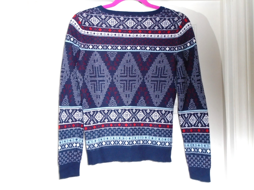 Merona Cardigan Sweater Christmas Holiday Argyle Blue Red Sz Small | eBay
