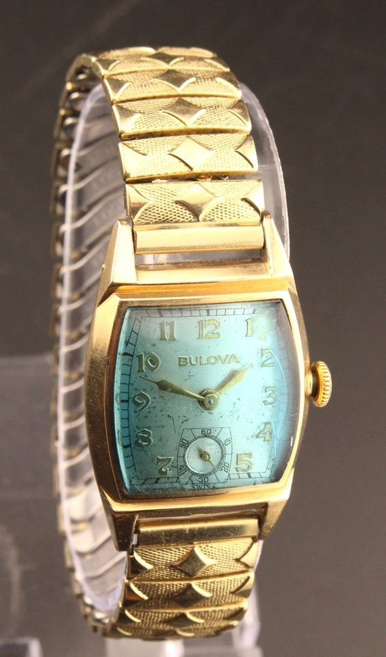 RARE 40's-50's Blue Crystal BULOVA 10BC 17J Watch w/Foster 10K RGP ...