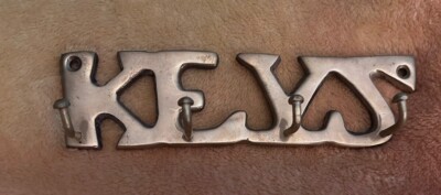 Brass Key “KEYS” Hook For Wall Approximately 6” 4 Hooks Key Spell Out ...