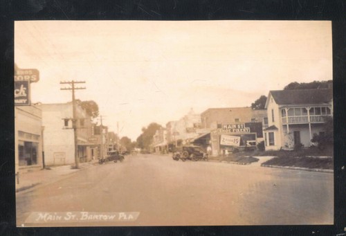 REAL PHOTO BARTOW FLORIDA DOWNTOWN MAIN STREET SCENE OLD CARS POSTCARD ...