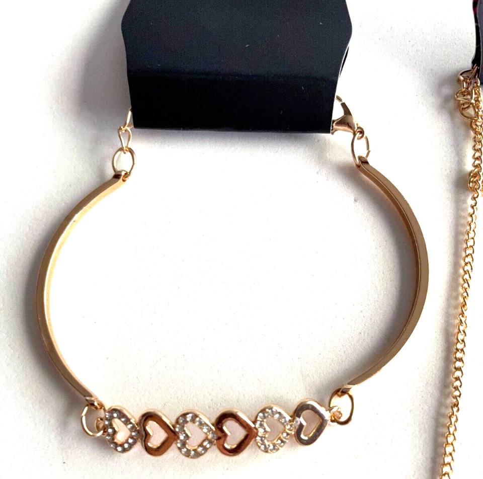 3 PC PAPARAZZI GOLD HEART NECKLACE, EARRINGS AND BRACELET SET SPARKLY ...