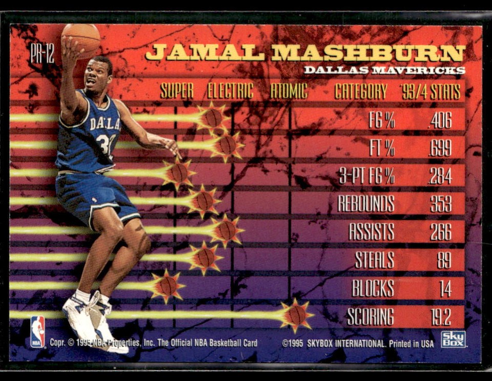 1994-95 Hoops #PR-12 Jamal Mashburn Hoops Power (Stat Power Ratings ...