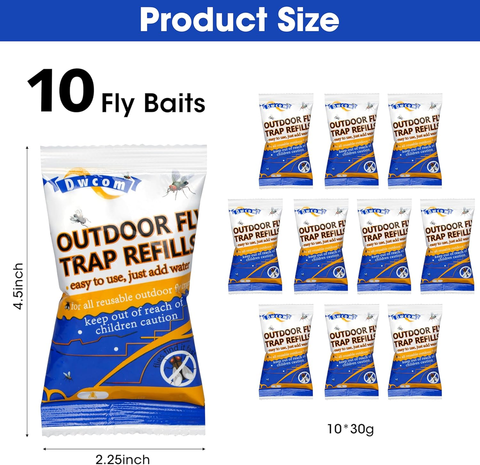 10X30G Fly Trap Refill Packets, Flies Bait Attractant Refills for All ...