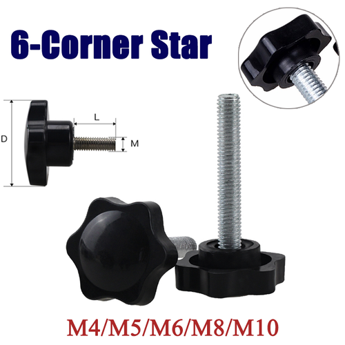 Black Plastic Thumb Screws 6-Corner Star Grip Knob Bolts M4/M5/M6/M8 ...