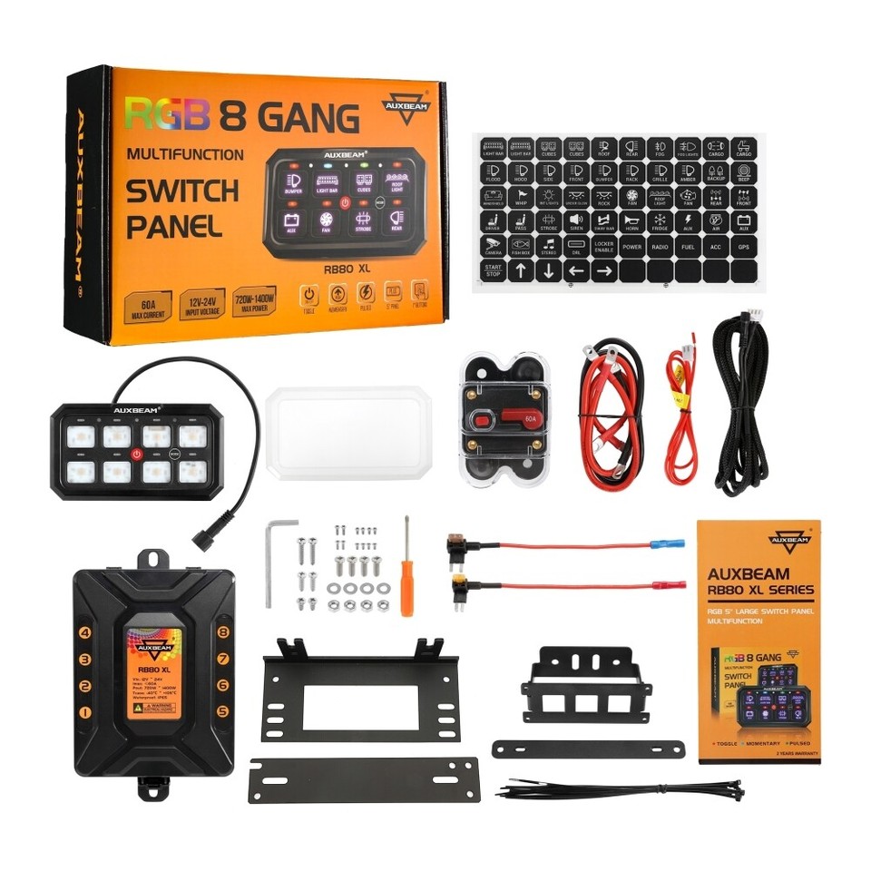AUXBEAM RB80 RGB 8 Gang Switch Panel LED Light Bar Relay System For ...