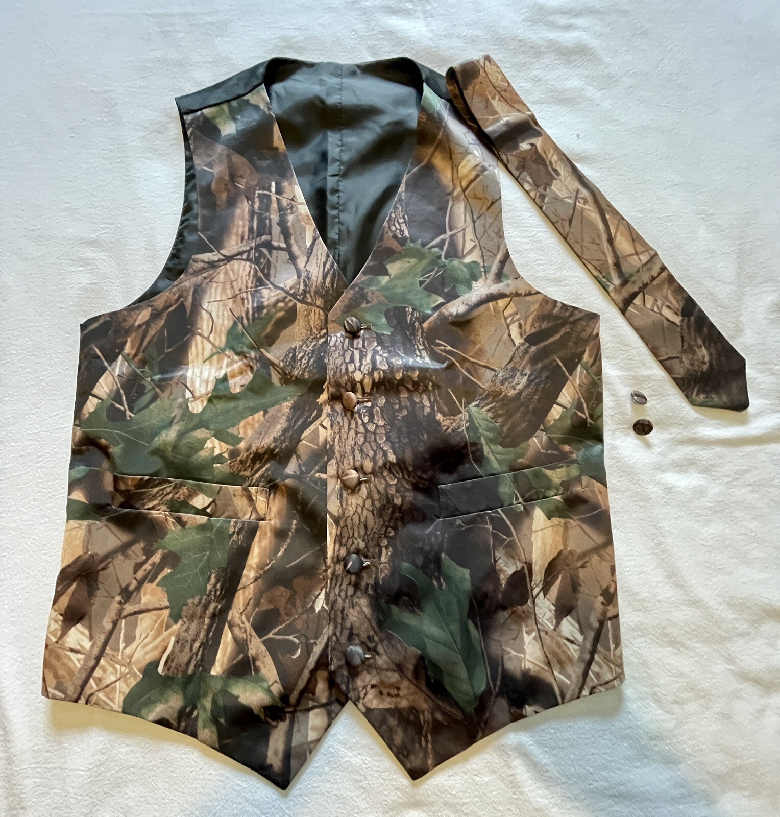 Tuxedo Camo Vest & Tie Formal Small 40” Chest Prom We… - Gem