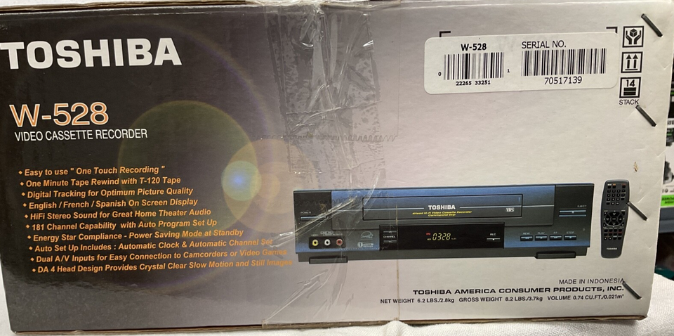 Toshiba W-528 VCR Video Cassette Recorder VHS Player 4 Head HiFi New In ...