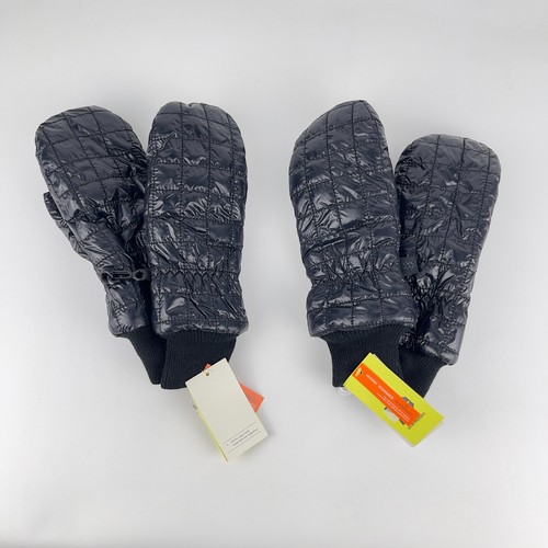 Pair of 2 All in Motion Puffer Mittens Gloves Kids Size 8-14 Black Faux ...