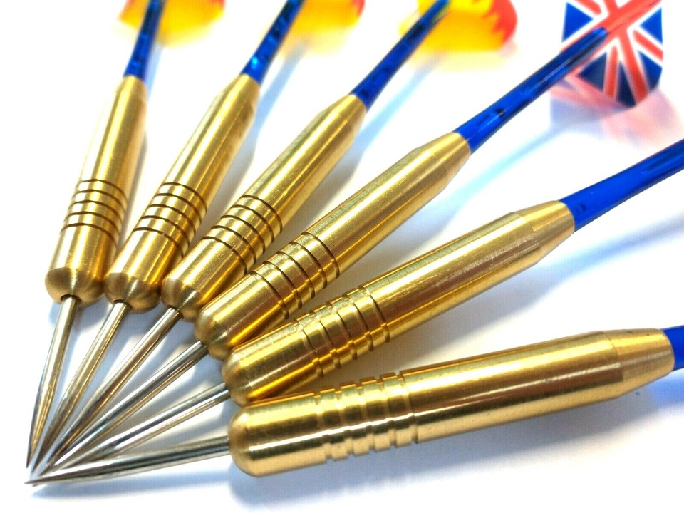 6 pcs / 2 Sets STEEL TIP BRASS DARTS SET + dart flights and shafts ...