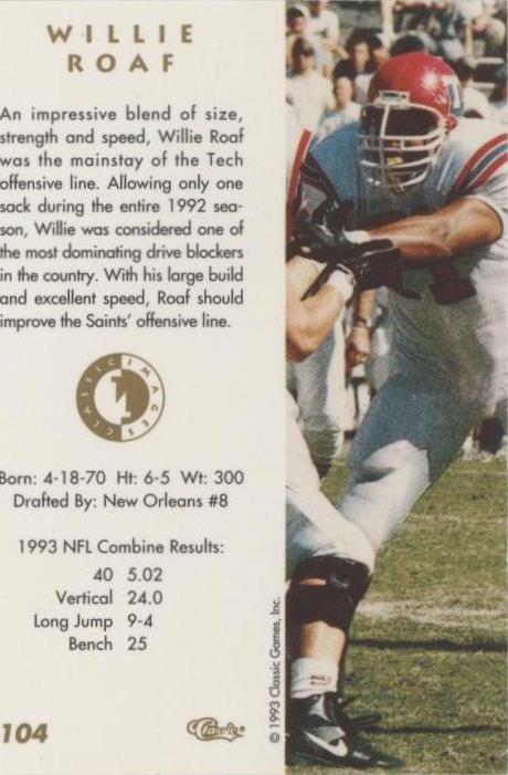 1993 Classic Images Willie Roaf #104 for sale | eBay