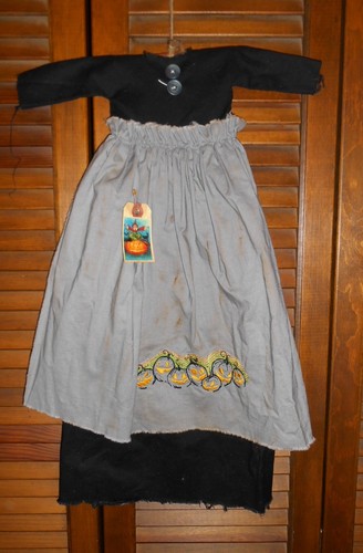 Primitive Dress with Apron JACK O LANTERNS, Halloween, Pumpkin | eBay