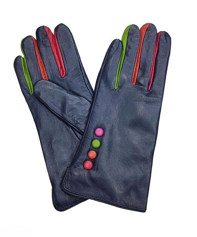 Ladies Leather Glove Two Tone Soft Stylish Button Gloves Travel Outdoor ...