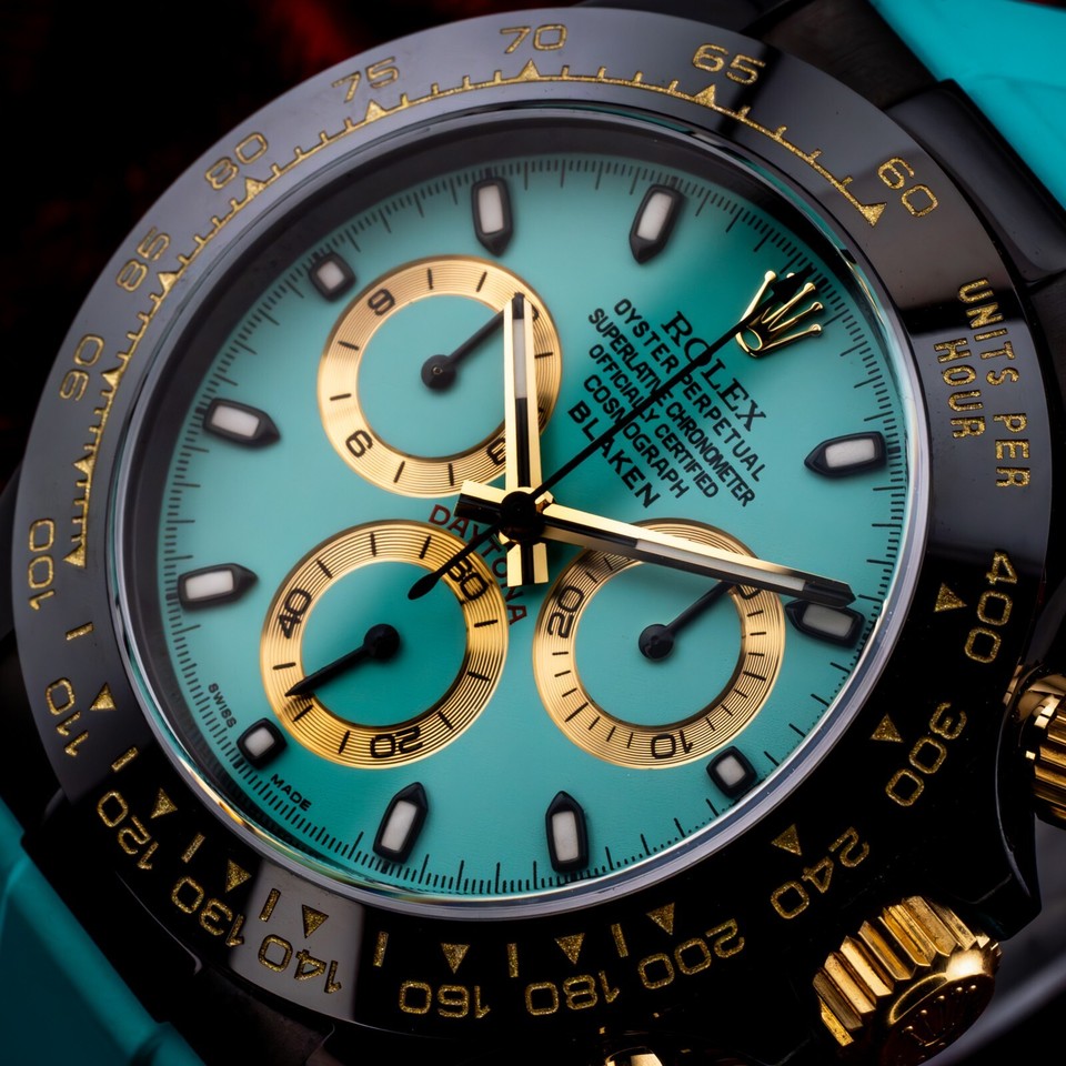 Rolex Blaken Daytona Blue Dial Yellow Gold Black DLC 116503 Complete ...