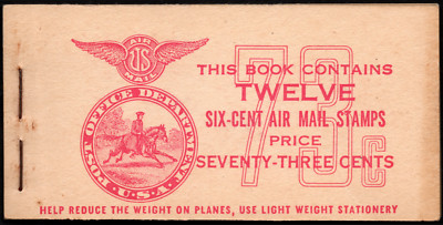 US Stamps Scott # BKC3 Unexploded Booklet - 6 Cents Carmine Airmail ...