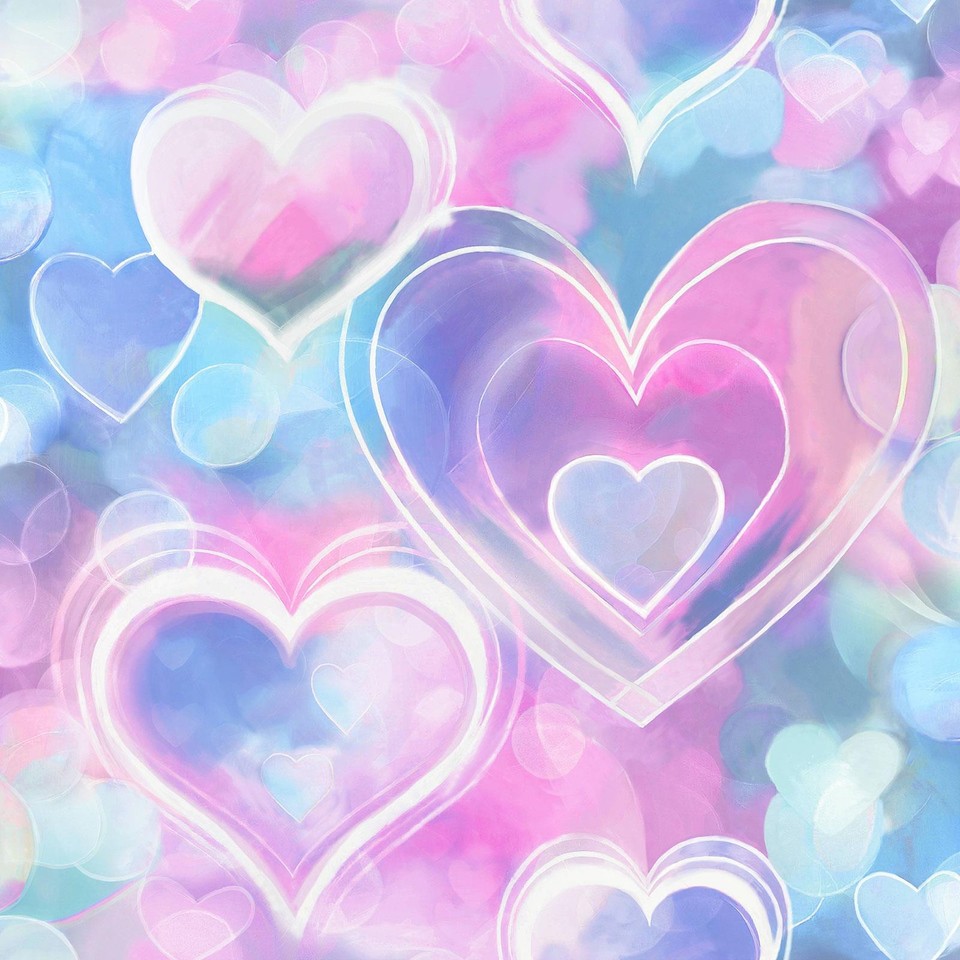 Neon Heart Pink Blue White Cool Teen Bedroom Decor Matte Wallpaper ...