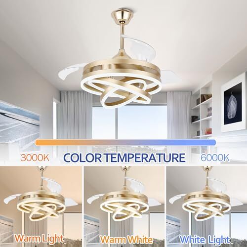 42" Retractable Ceiling Fan with Lights & Remote - Silent DC Motor ...