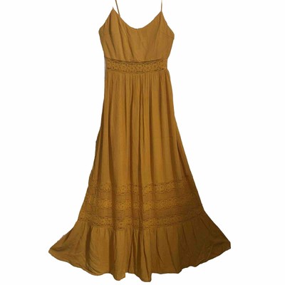 Mustard Yellow Sundress Maxi Medium Peasant Ruffle Tiered Boho Festival ...