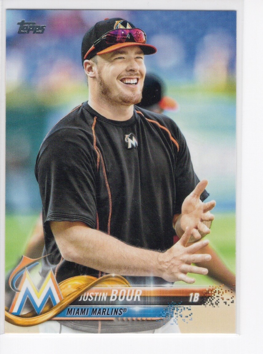 Justin Bour 2018 Topps Series 2 #499 SP Photo Variation Miami Marlins ...