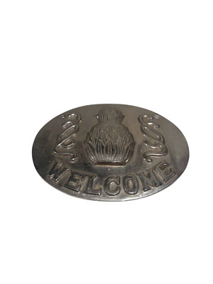 Brass Pineapple Welcome Oval Silver Sign - Upper Deck Ltd. Handcast 8 x ...