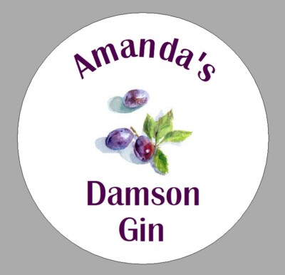 Small Circular Damson Gin Bottle Stickers Round Damson Drink Labels ...
