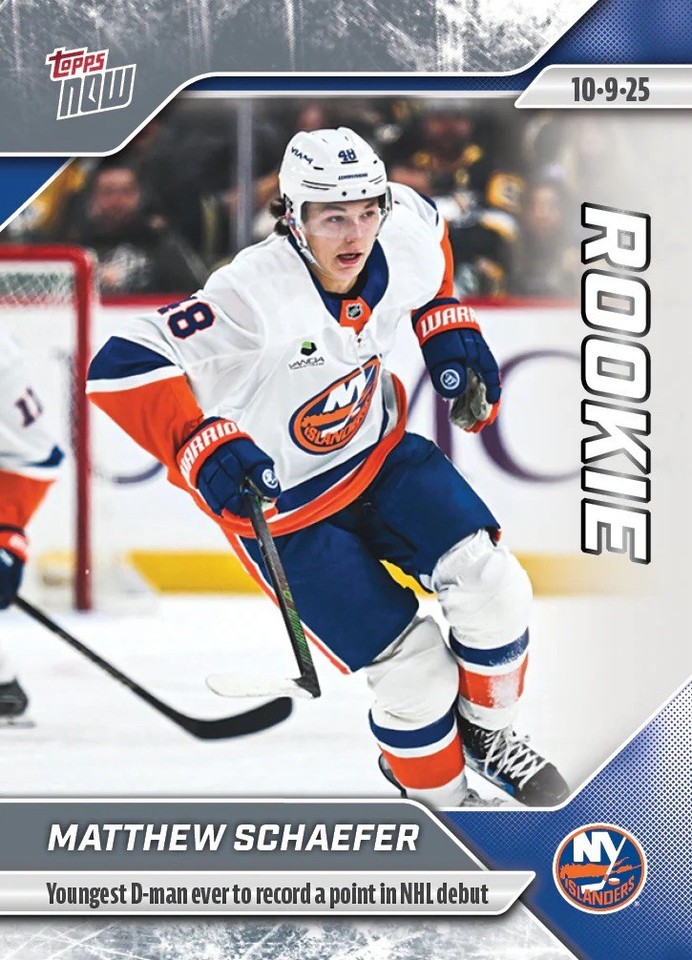 2025-26 NHL TOPPS NOW® Sticker #5 🏒 Matthew Schaefer RC 🏒 Islanders Top ...