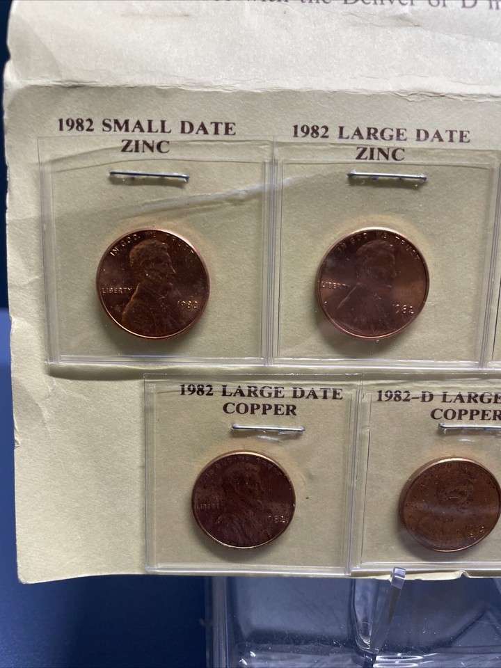 1982 Lincoln Cent 7 Coin Variety Set P & D Large & Small Date Copper ...