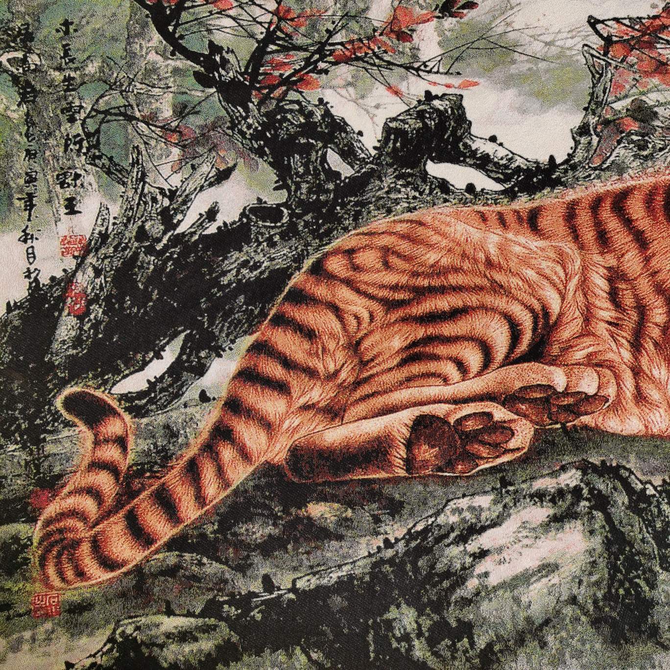 63" China Cloth Silk Animal Two Tiger Mural Wall Hanging Tapestry ...