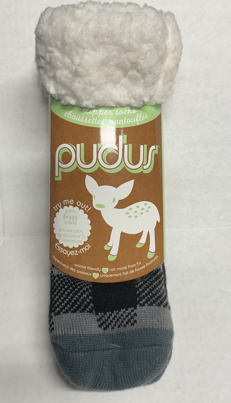 NWT Pudus Classic Slipper Socks Non-Slip Plaid Gray and Black. JJ | eBay