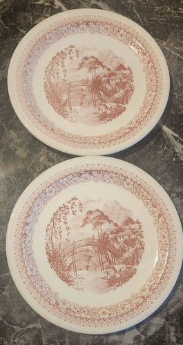 2 Vintage Plates, Pink "Canton Bridge", Genuine Ironstone, Crown Lynn ...