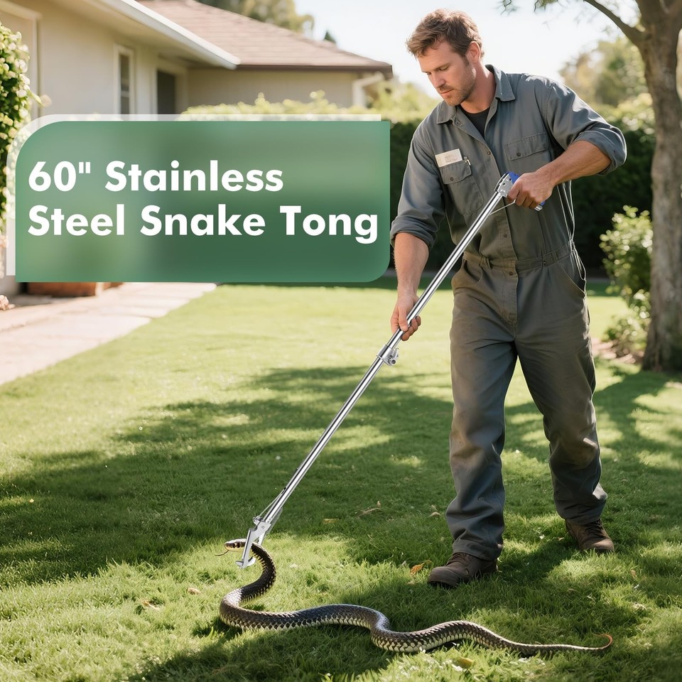 60" Stainless Steel Snake Tong - Foldable Snake Grabber Tool, Sponge ...