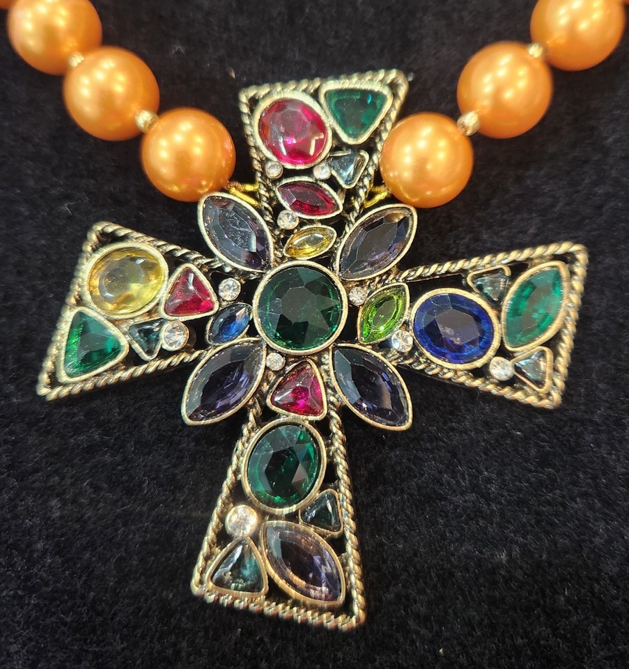 Heidi Daus Jeweled Maltese Style Cross Necklace SIGNED | eBay
