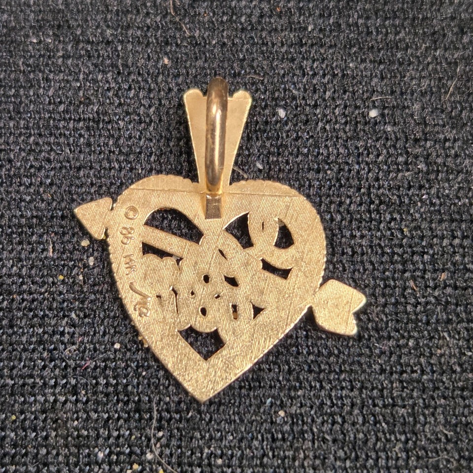 Valentine's Day 14K Gold Pendant - “I Love You” Inside of Heart and ...