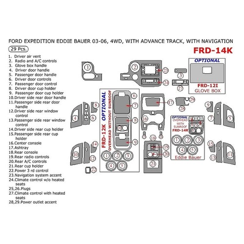 For Ford Expedition 03-06 Remin Dark Mahogany Wood Main Dash Kit 29 Pcs ...