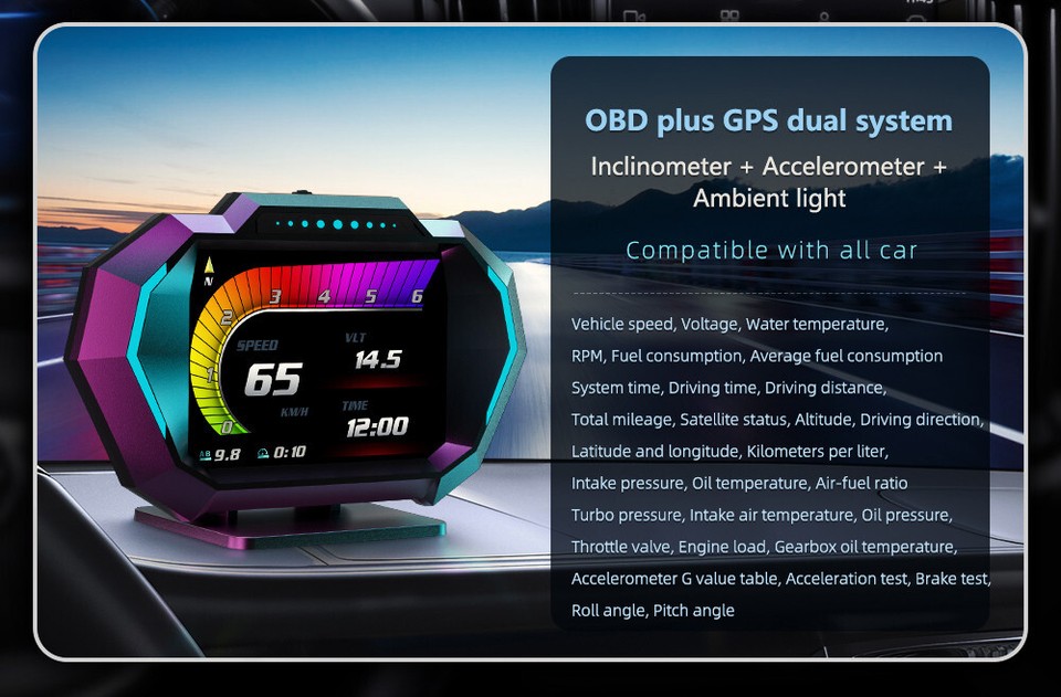 HUD GPS OBD2 Head Up Display Car Digital Speedometer RPM Water Oil Temp ...